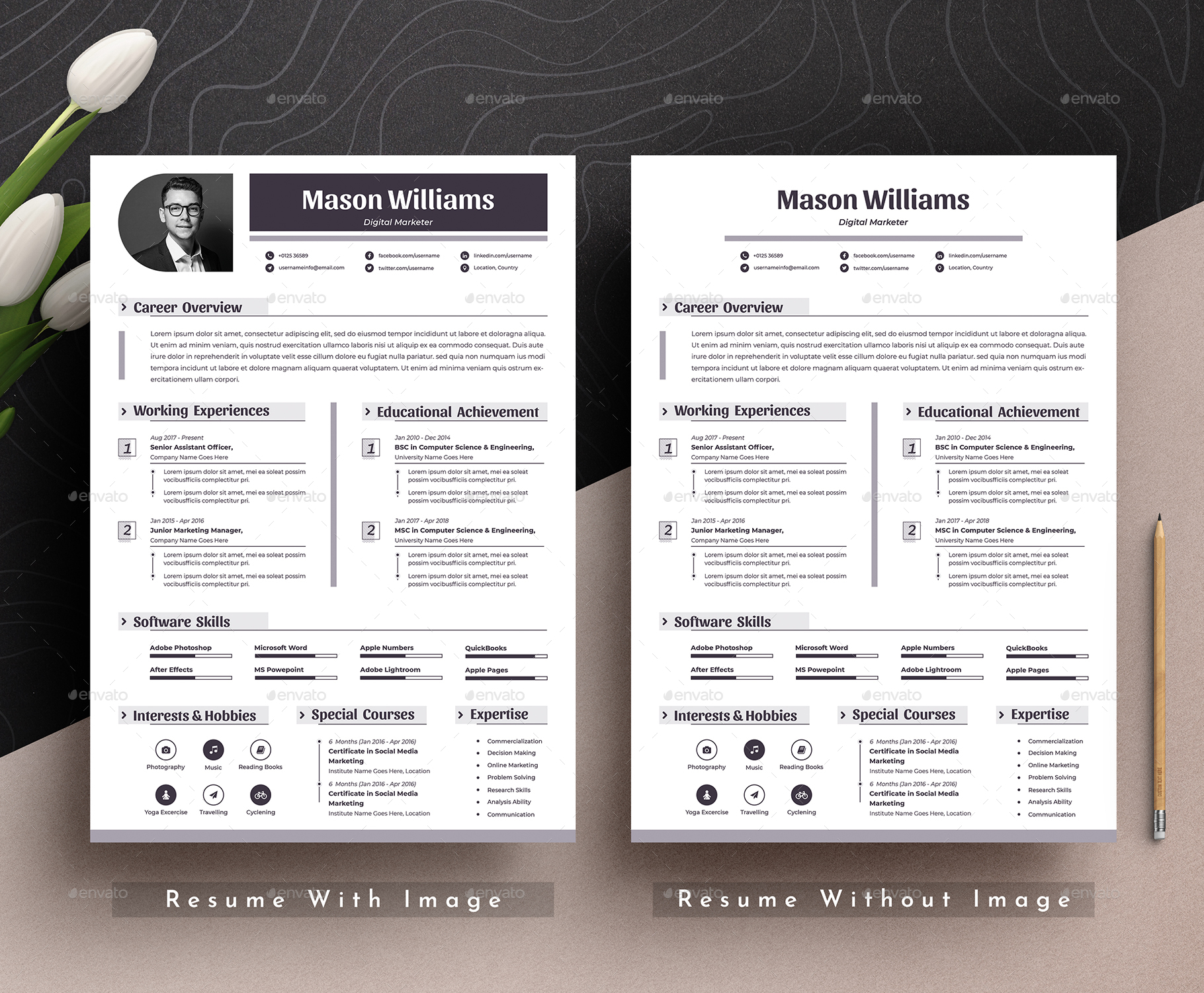 Professional Clean Resume Cv Template Word Apple Pages, Print Templates