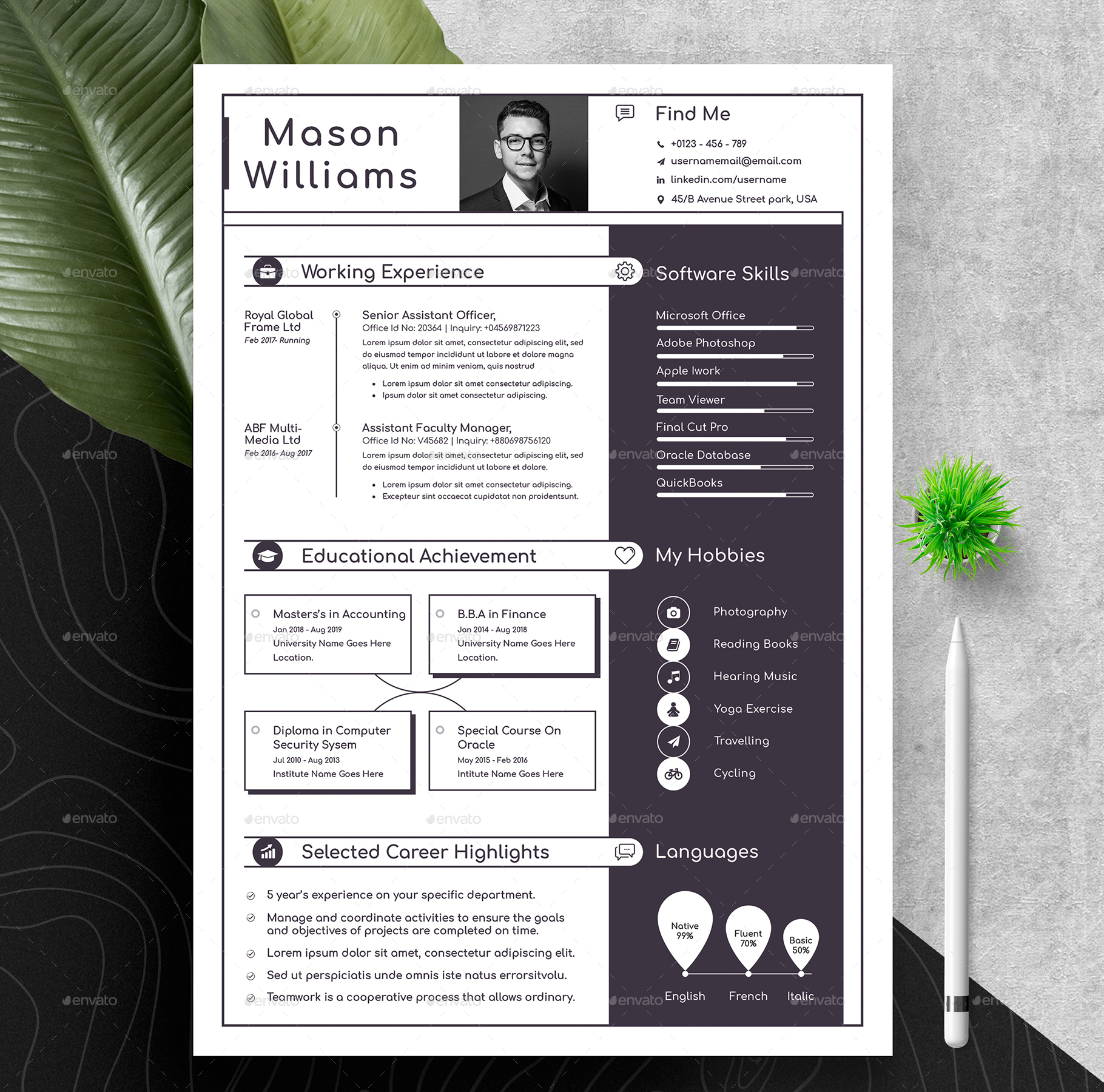Professional Resume Cv Template Word Apple Pages, Print Templates ...