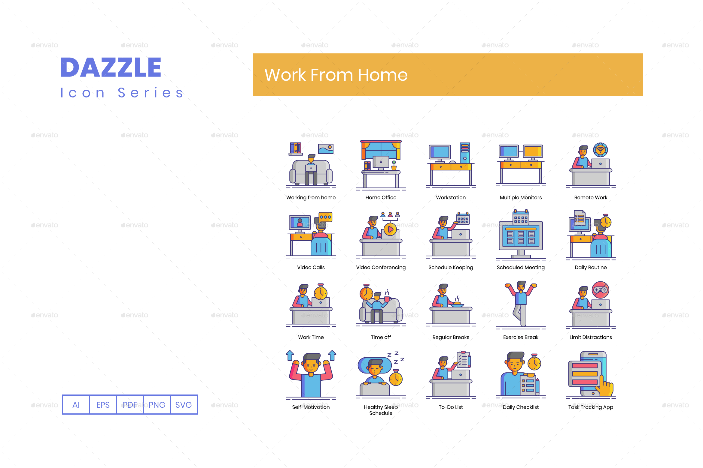70 Work From Home Icons, Icons | GraphicRiver
