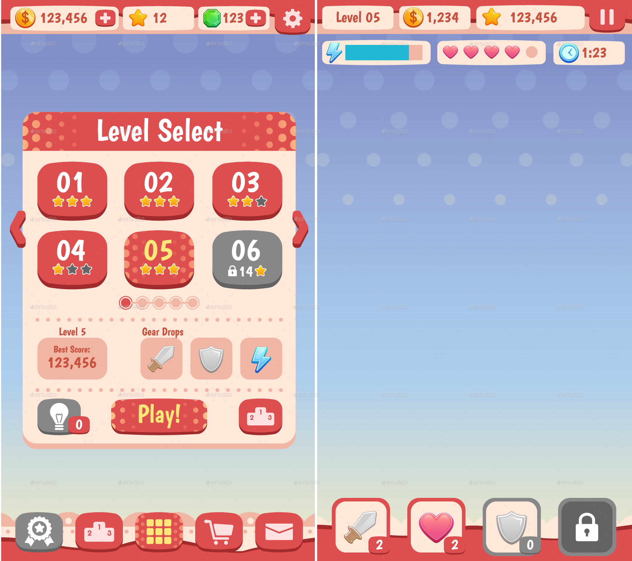 Red Dots Theme GUI Pack 09, Game Assets | GraphicRiver