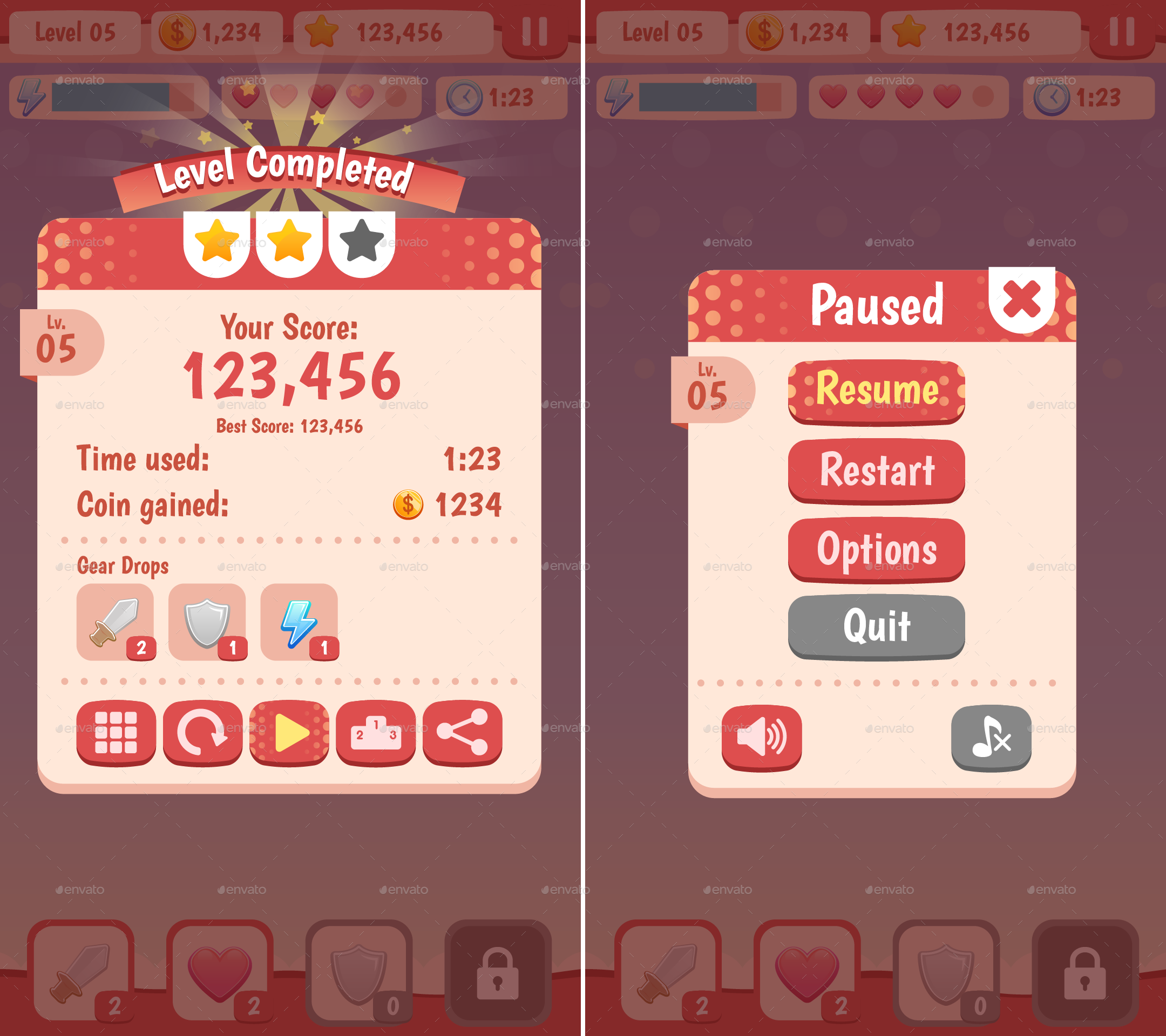 Red Dots Theme GUI Pack 09, Game Assets | GraphicRiver