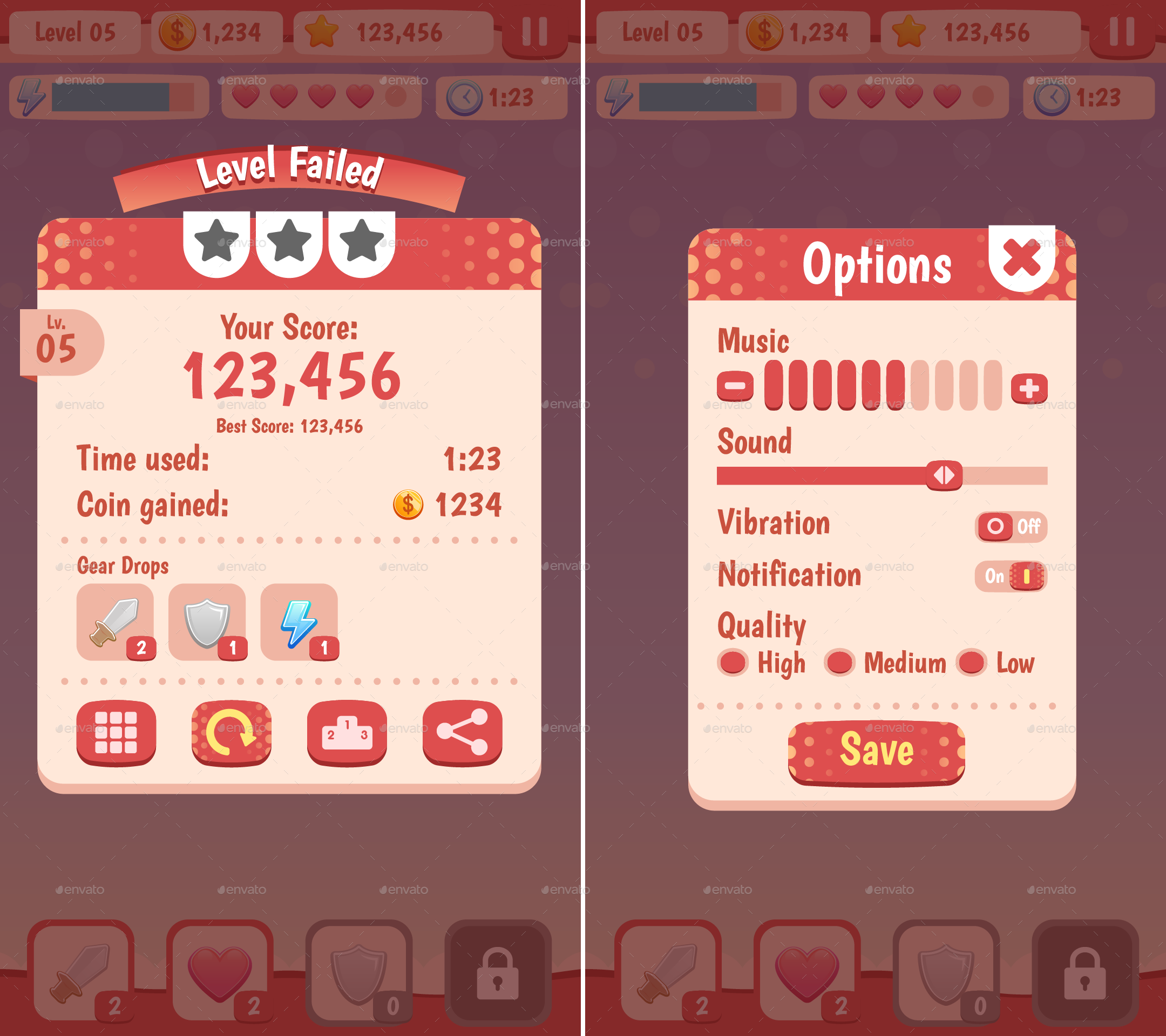 Red Dots Theme GUI Pack 09, Game Assets | GraphicRiver