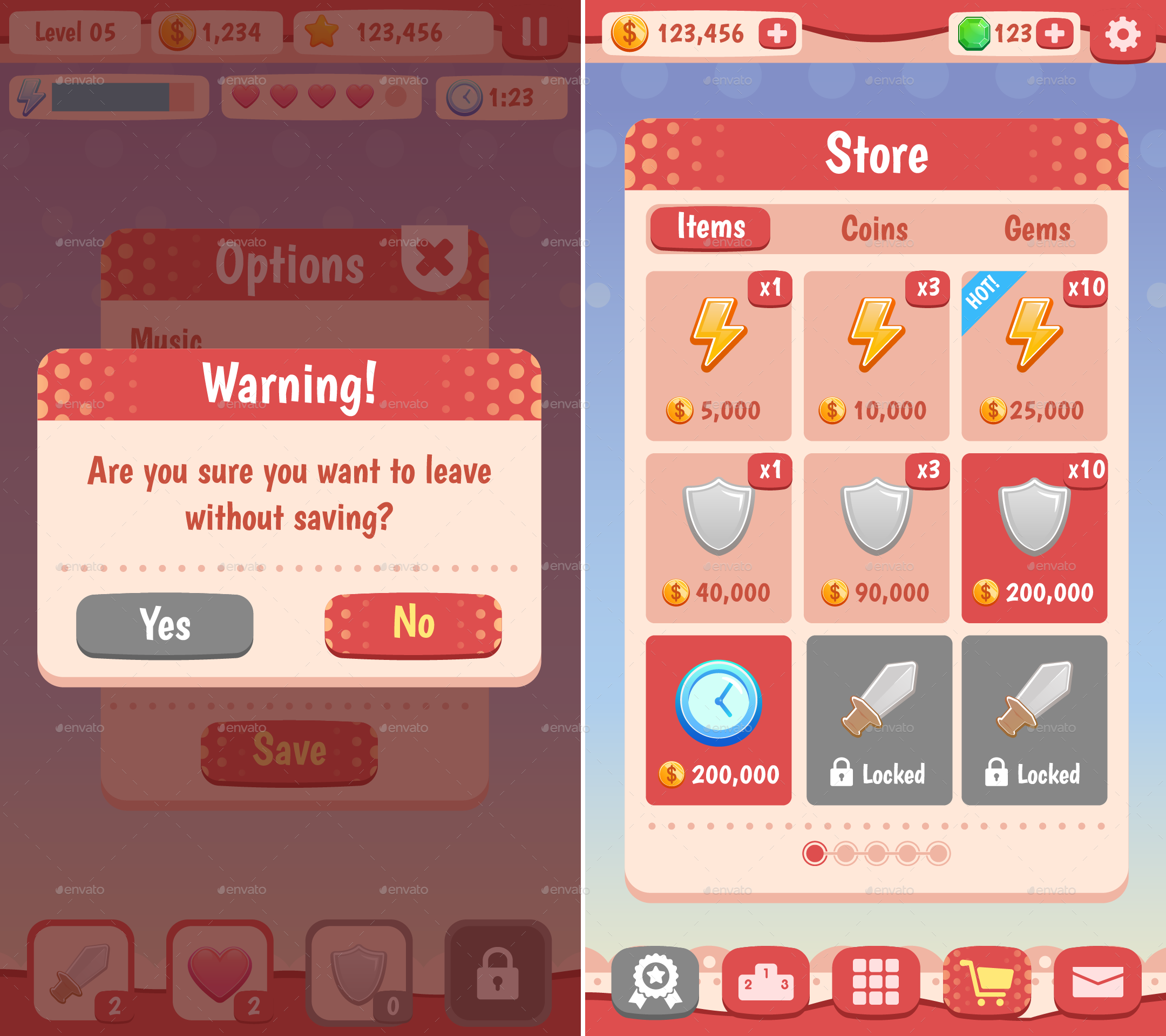 Red Dots Theme GUI Pack 09, Game Assets | GraphicRiver