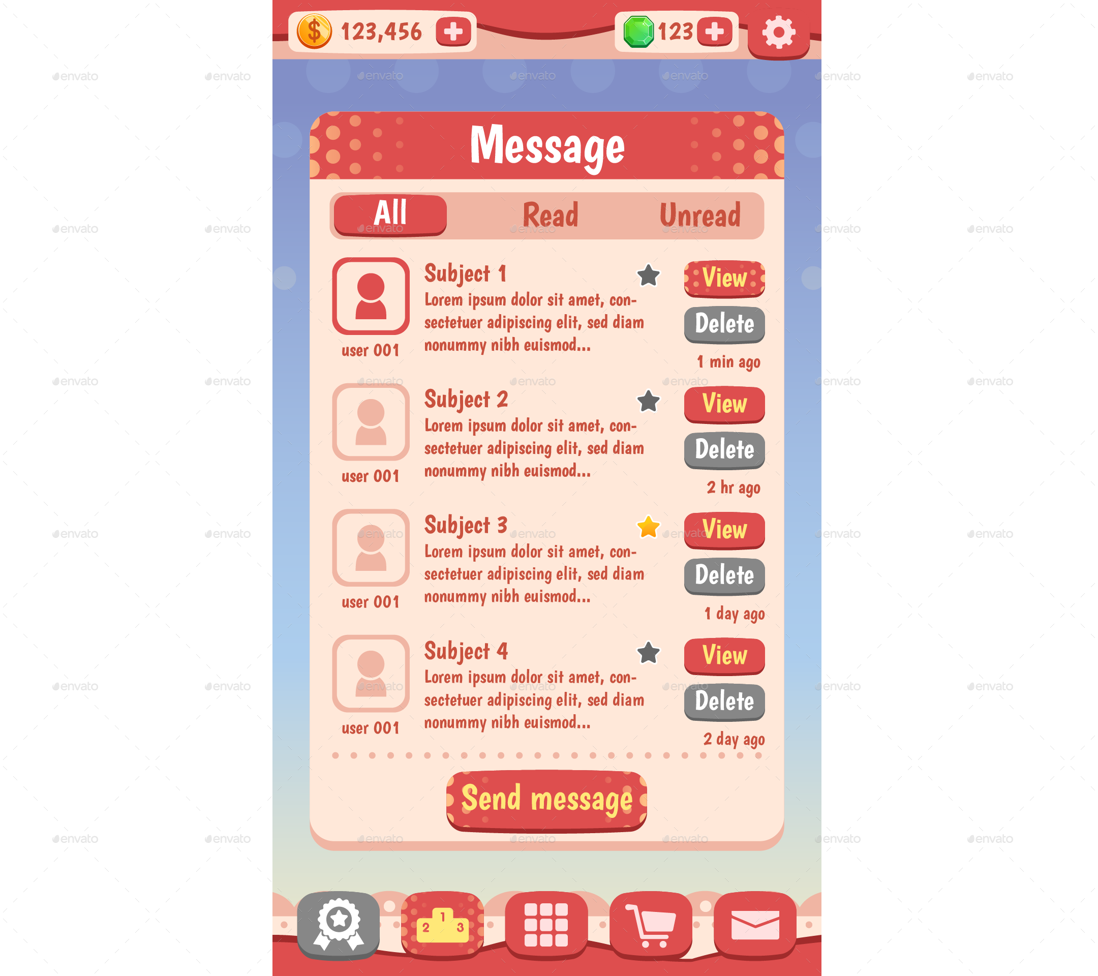 Red Dots Theme GUI Pack 09, Game Assets | GraphicRiver