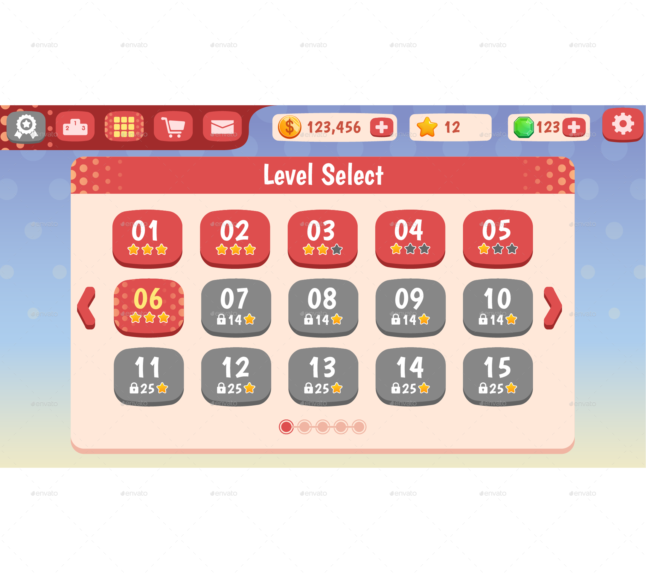 Red Dots Theme GUI Pack 09, Game Assets | GraphicRiver