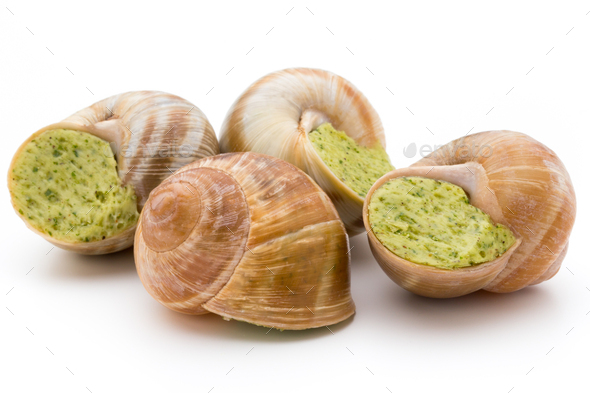 Cooked snails delicacy. French cuisine stuffed snails. Stock Photo by ...