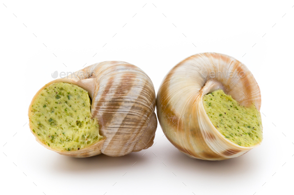 Cooked snails delicacy. French cuisine stuffed snails. Stock Photo by ...
