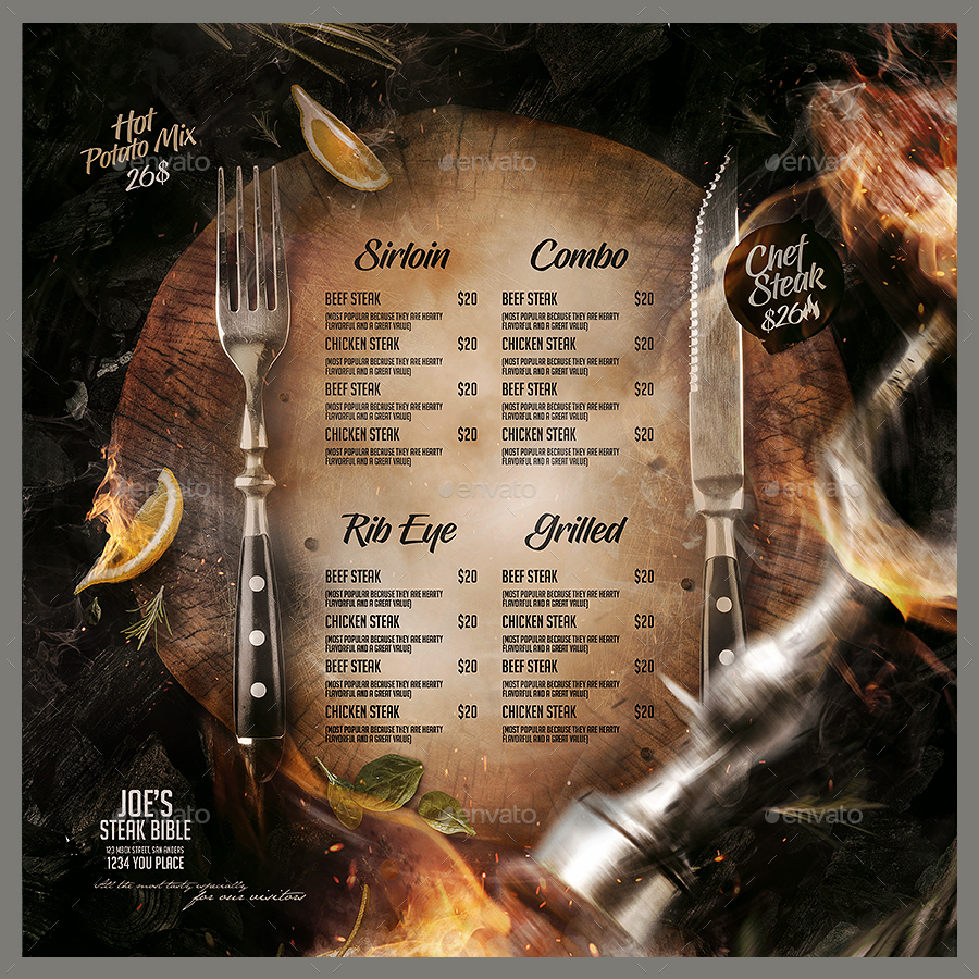 Steak Bible Menu, Print Templates | GraphicRiver