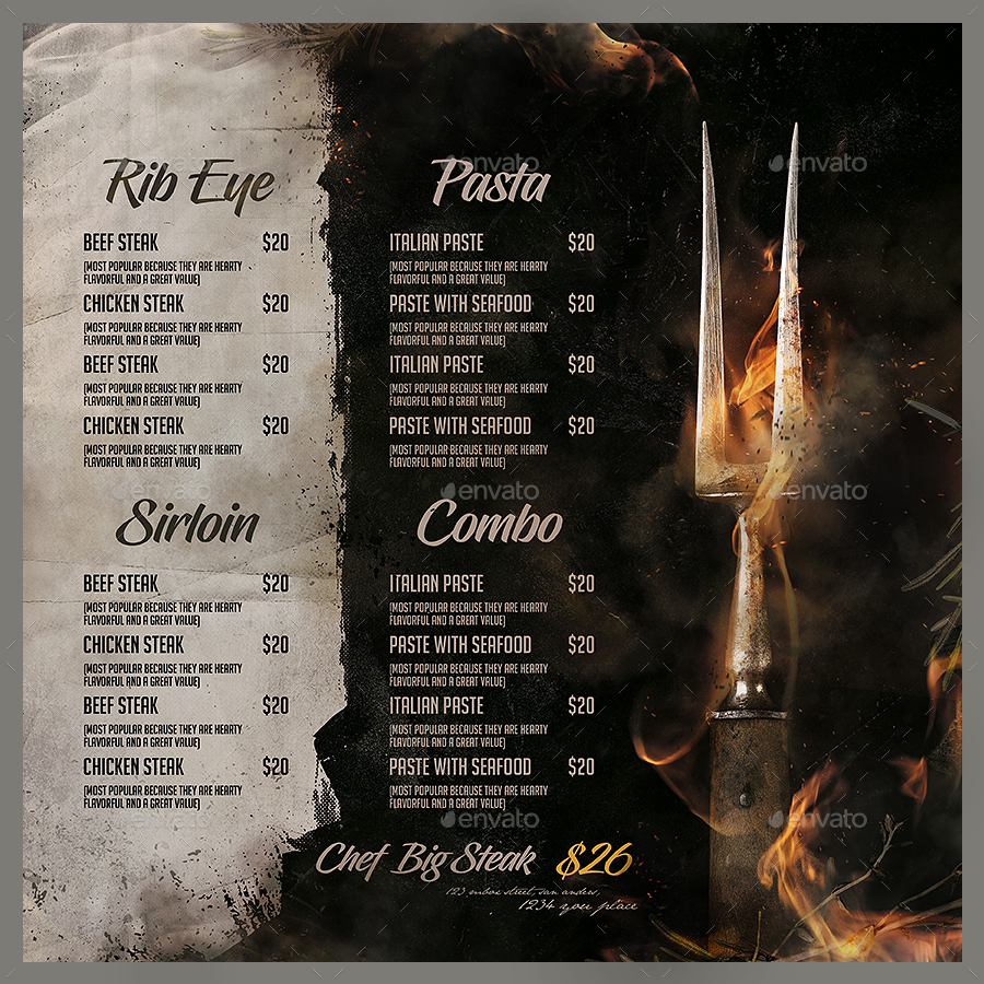 Steak Bible Menu, Print Templates | GraphicRiver