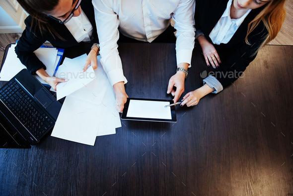 Using the computer digital students during the task Stock Photo by ...