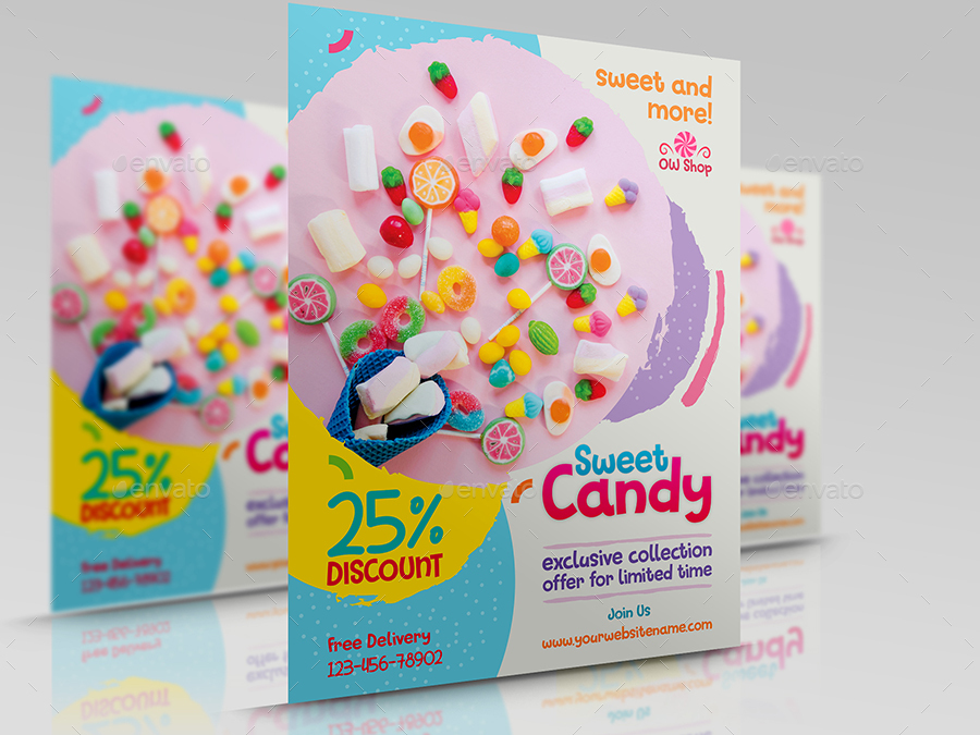 Candy Shop - Cake - Sweet Ice Cream - Flyer Template, Print Templates