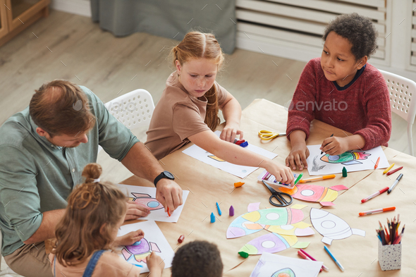 Group of Children Enjoying Art and Craft Lesson Stock Photo by ...