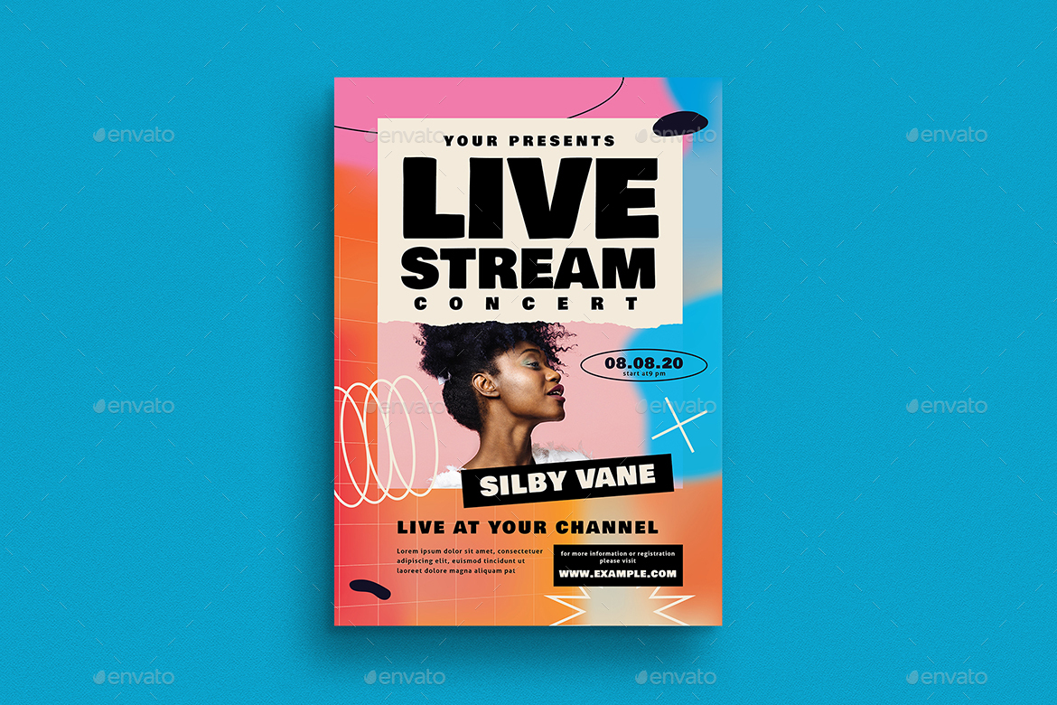 Holographic Live Stream Concert Event Flyer, Print Templates | GraphicRiver