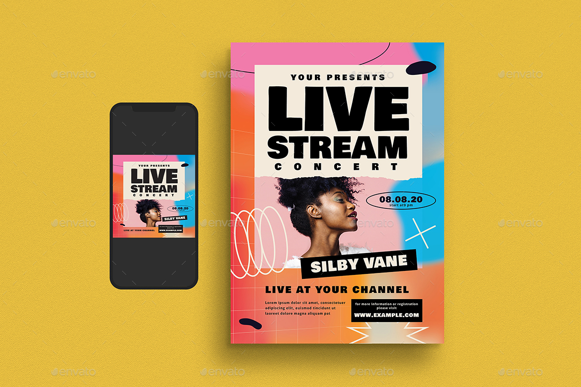 Holographic Live Stream Concert Event Flyer, Print Templates | GraphicRiver