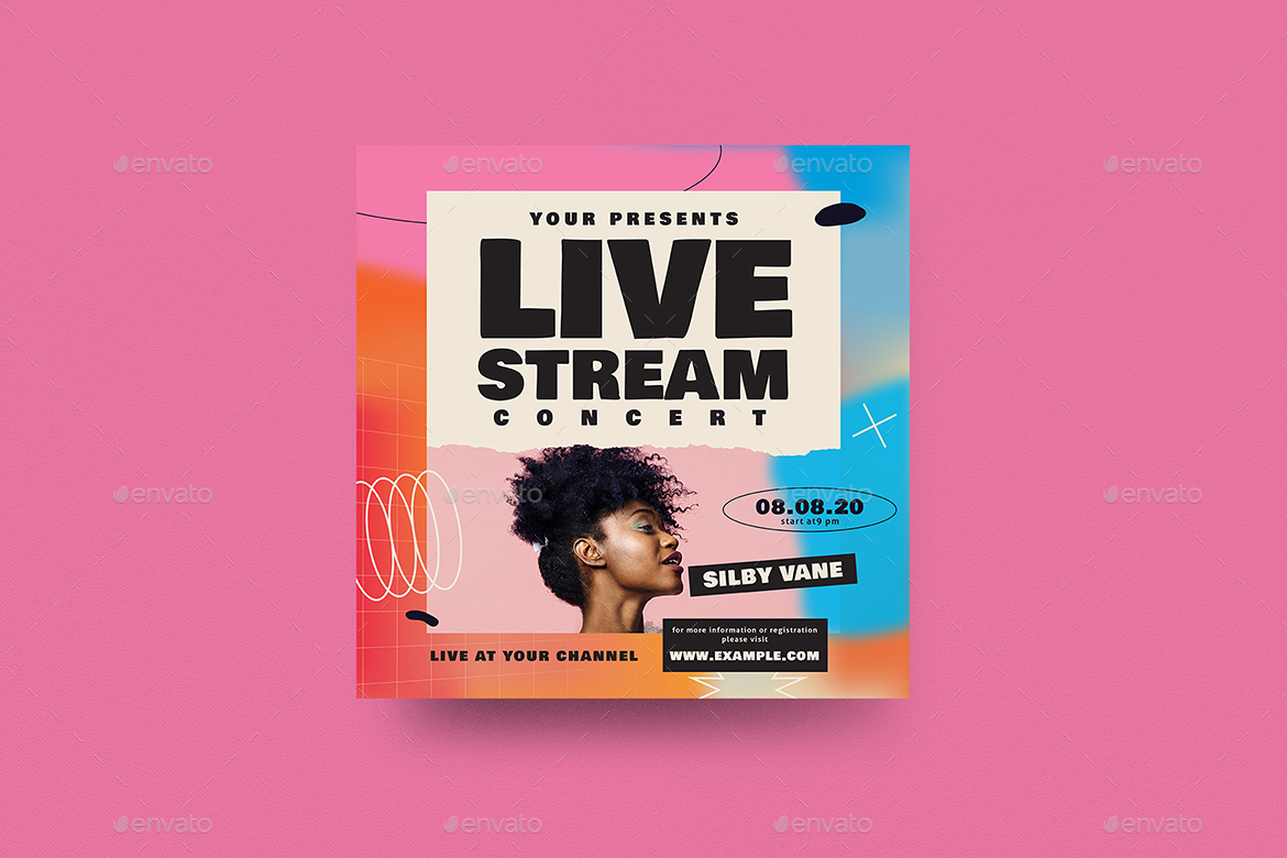 Holographic Live Stream Concert Event Flyer, Print Templates | GraphicRiver