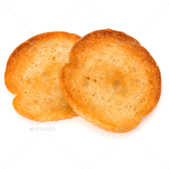 two crusty bread toast slices isolated on white background cutout Stock ...