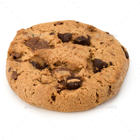 One Chocolate chip cookie isolated on white background. Sweet biscuit ...
