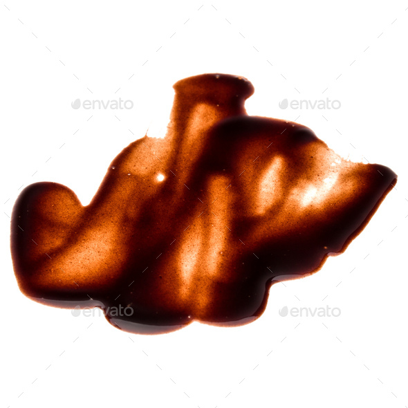 Chocolate syrup drop isolated on white background. Top view. Stock ...