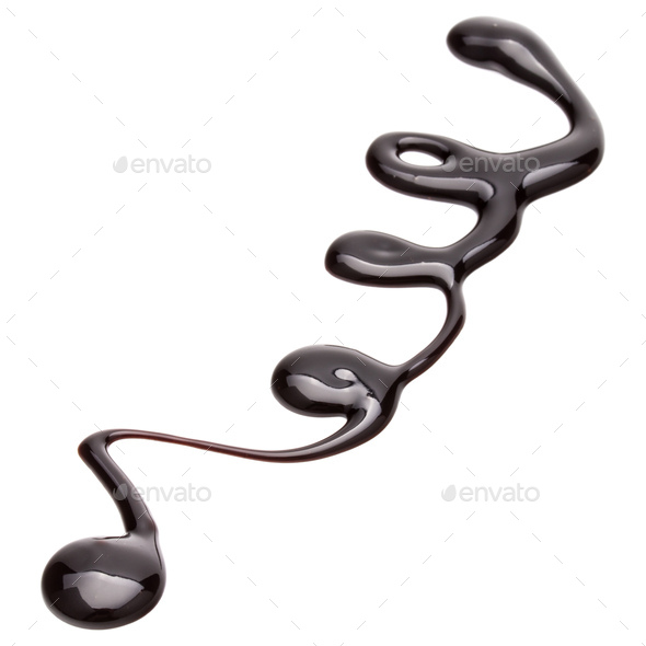 Chocolate syrup drop isolated on white background Stock Photo by natika