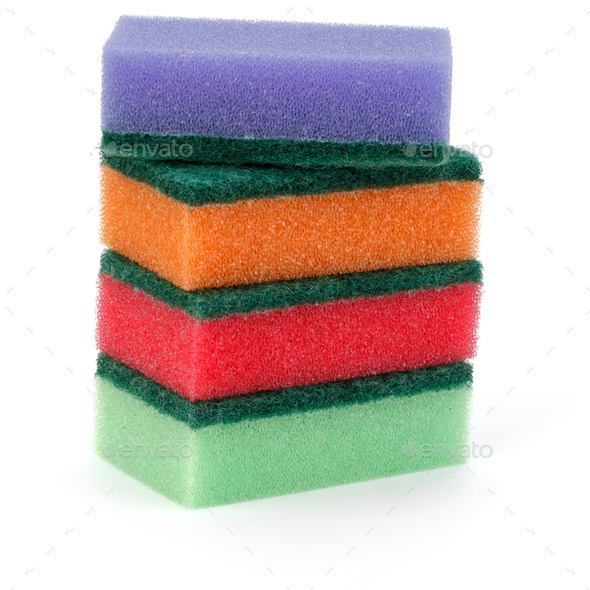 Stacked sponges isolated on white background cutout Stock Photo by natika
