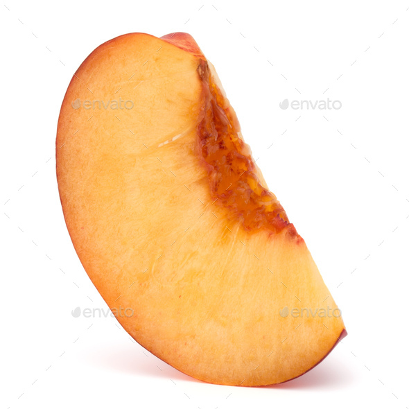 Nectarine fruit slice isolated on white background close up Stock Photo ...