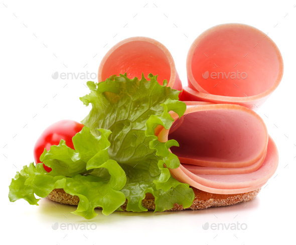 sandwich with pork ham on white background cutout Stock Photo by natika