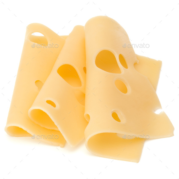 three Cheese slices isolated on white background Stock Photo by natika