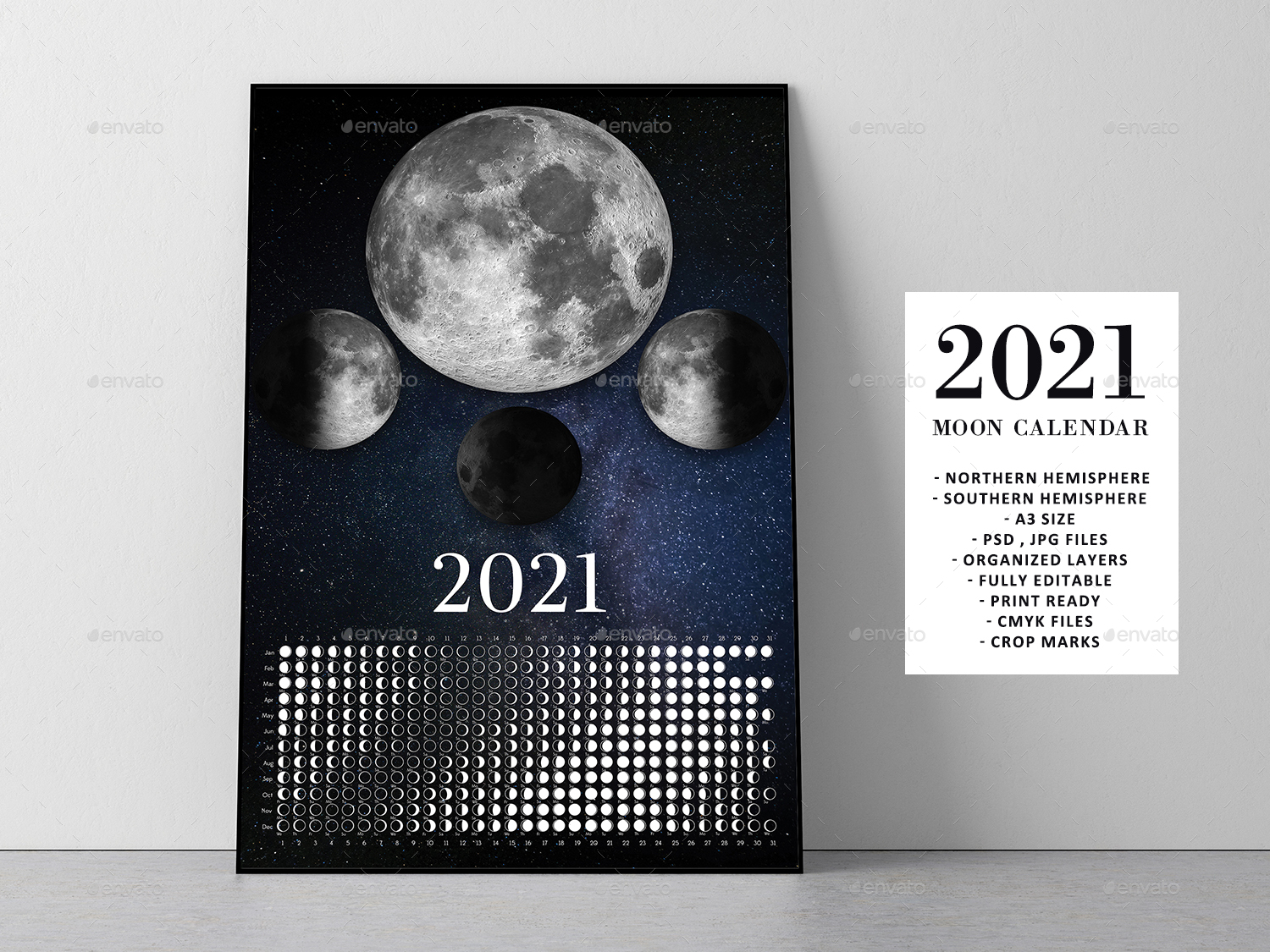 Real Moon Calendar 2021, Print Templates | GraphicRiver