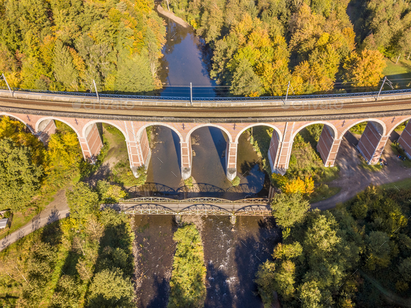 Aerial view of Old Stone railroad bridge Stock Photo by CreativeNature_nl