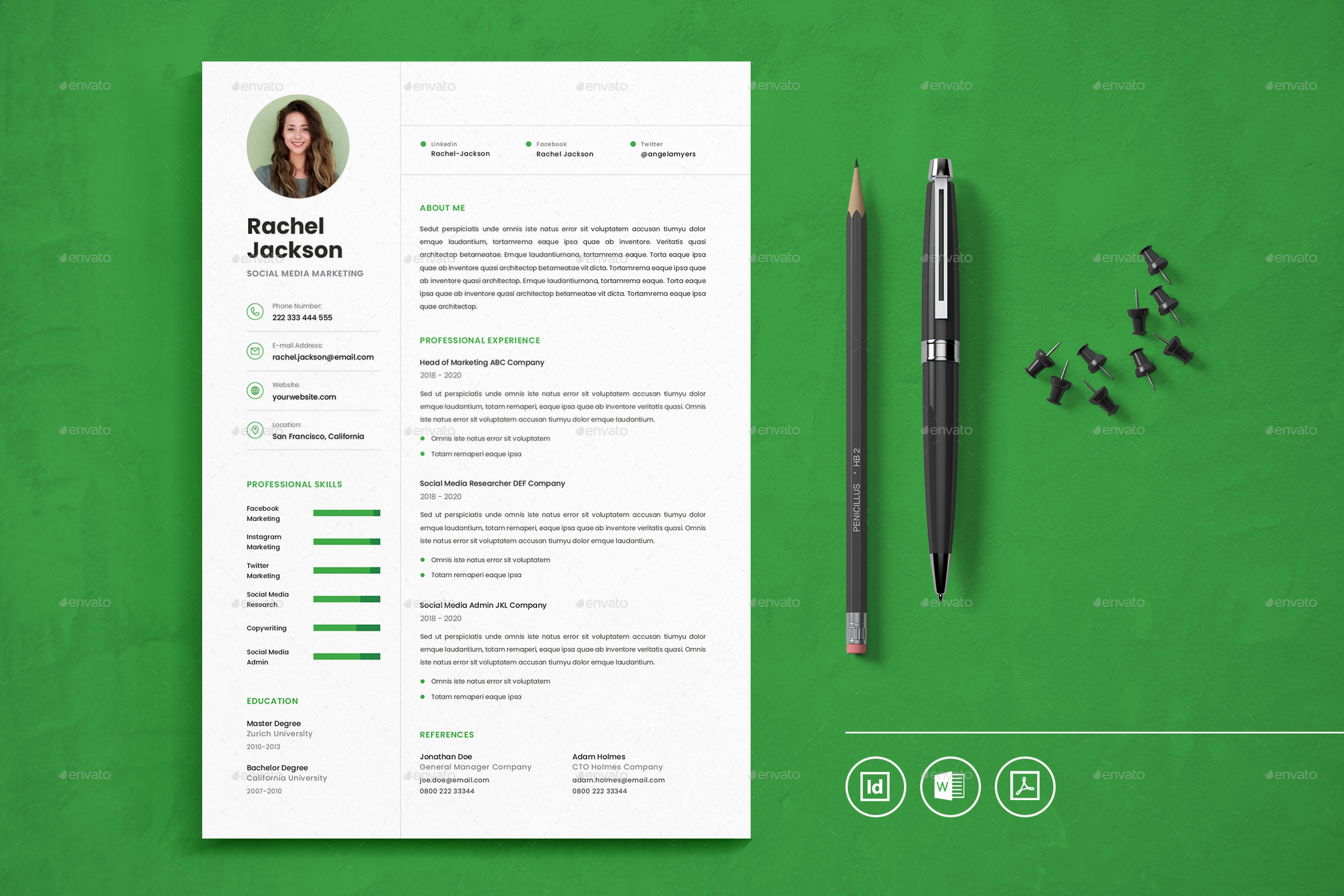 Professional CV Resume Indesign Template Vol.9, Print Templates ...