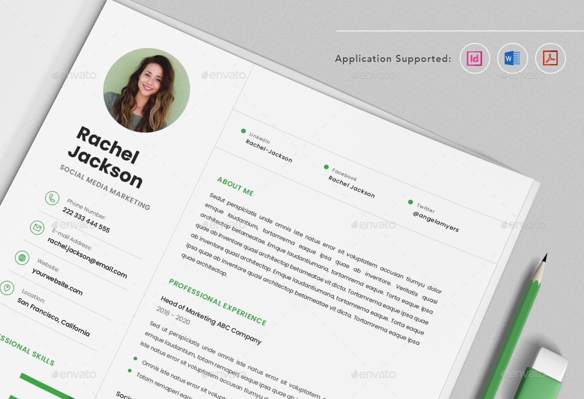 Professional CV Resume Indesign Template Vol.9, Print Templates ...