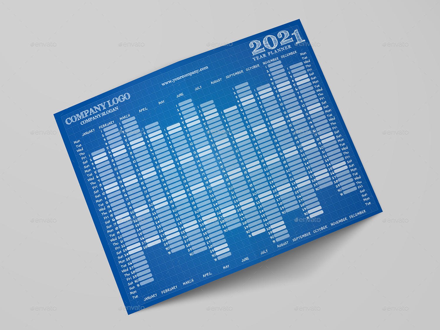2021 Blueprint Year Wall Planner Calendar, Print Templates | GraphicRiver