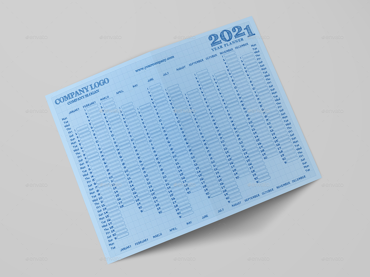 2021 Blueprint Year Wall Planner Calendar, Print Templates | GraphicRiver