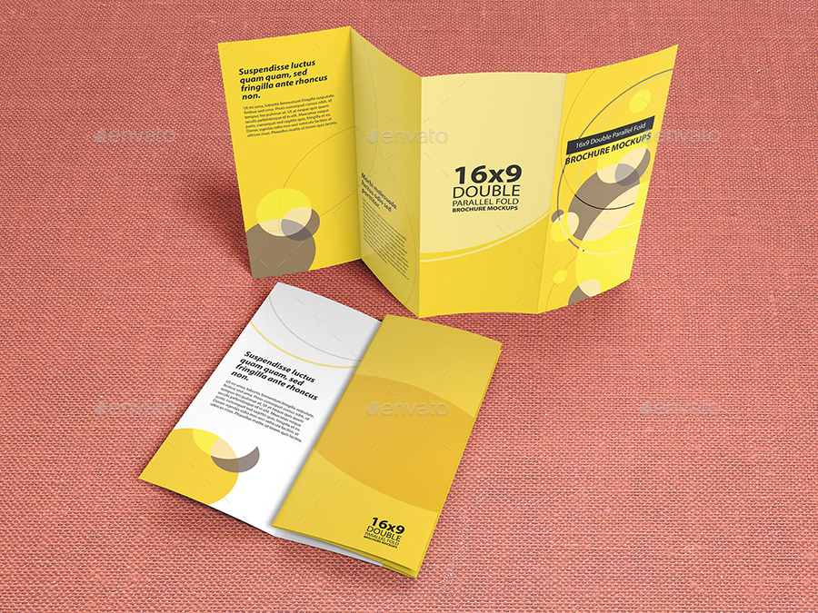 Double Parallel Fold Brochure Mockups 16x9 Size, Graphics | GraphicRiver