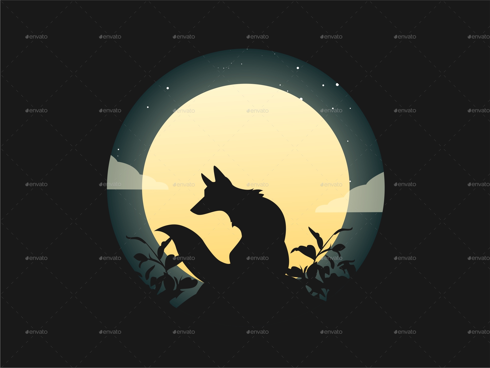 Dog Under The Moonlight, Vectors | GraphicRiver