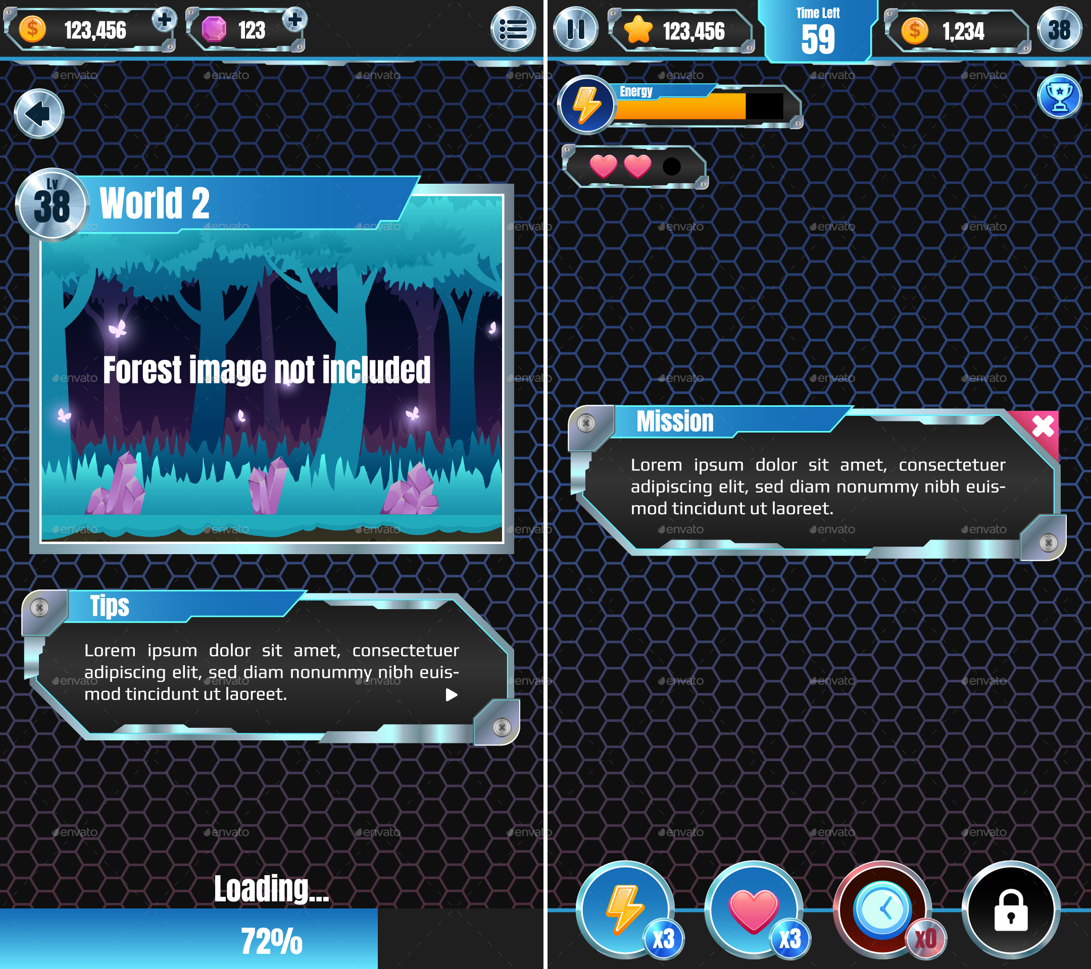 Metal Theme GUI Pack 12, Game Assets | GraphicRiver
