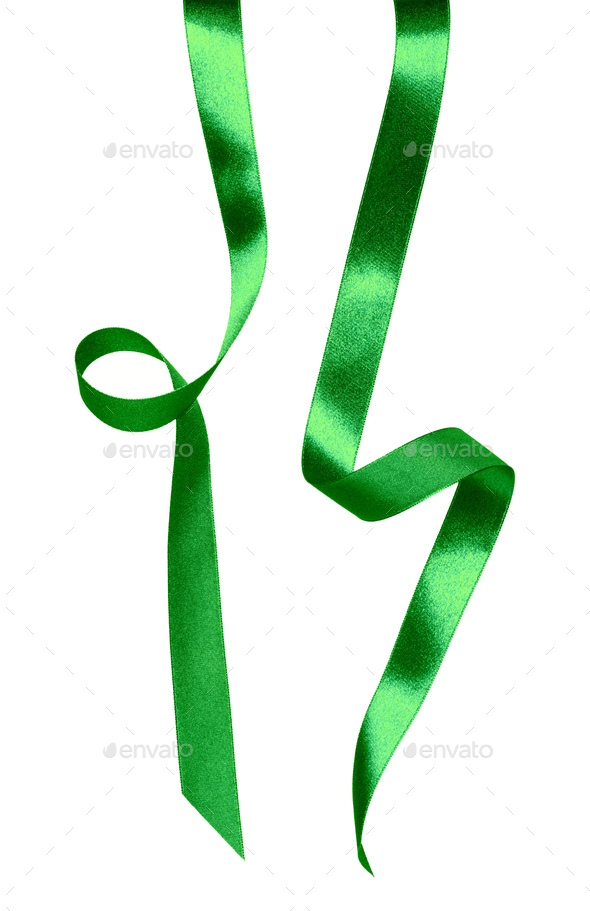 Shiny satin ribbon in green color isolated on white background Stock ...