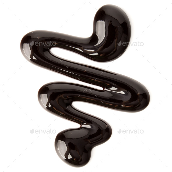 Chocolate syrup drop isolated on white background. Top view. Stock ...