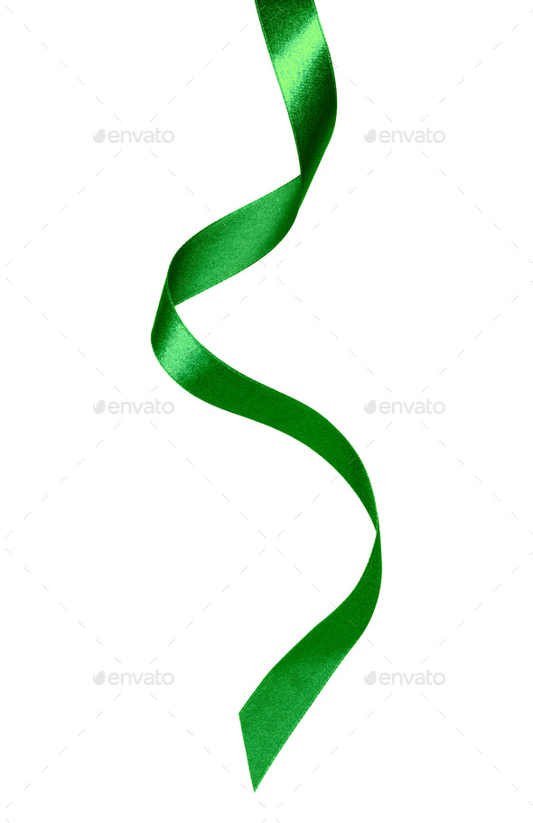 Shiny satin ribbon in green color isolated on white background .Ribbon ...
