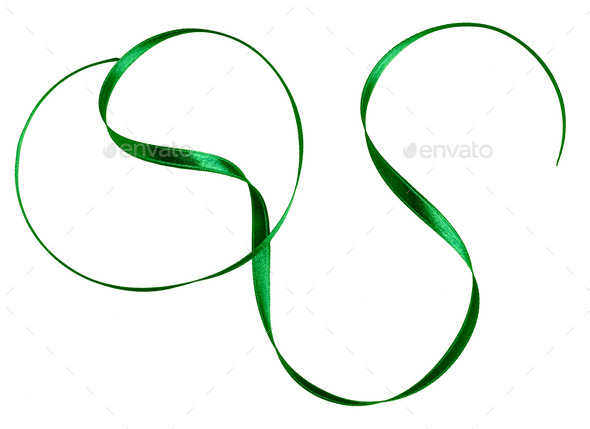 Shiny satin ribbon in green color isolated on white background .Ribbon ...