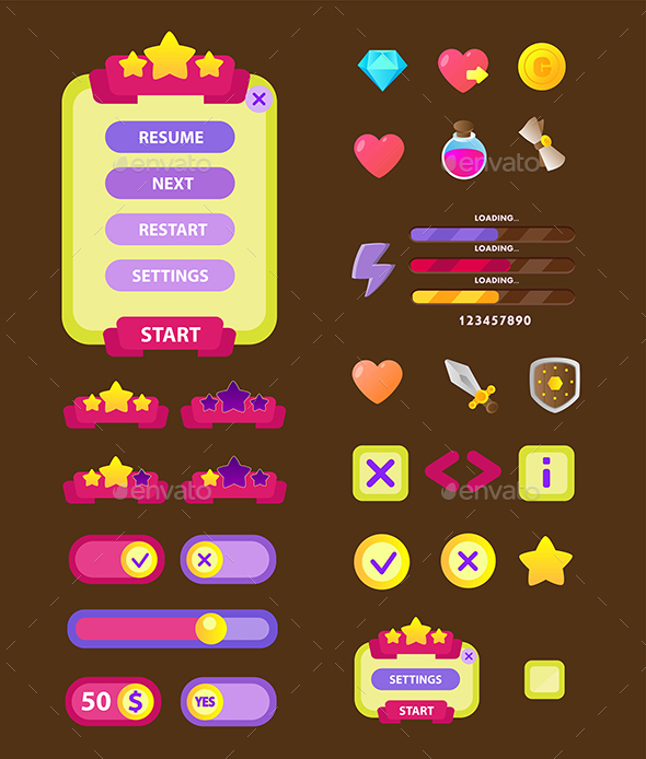 Game Icons Asset Flat Style Design Vector UI, Game Assets | GraphicRiver