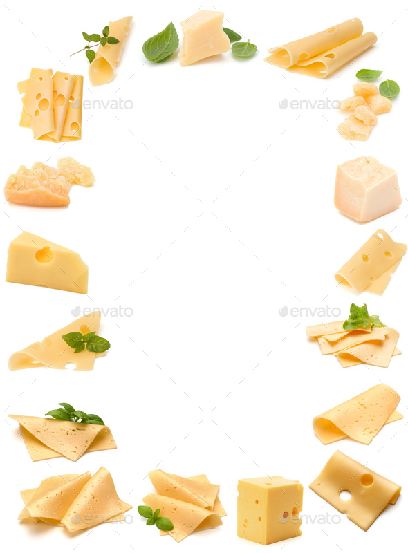 Cheese collection isolated on white background. Set of different ...
