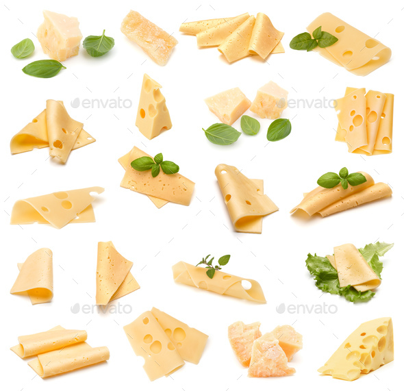 Cheese collection isolated over white background. Set of different ...