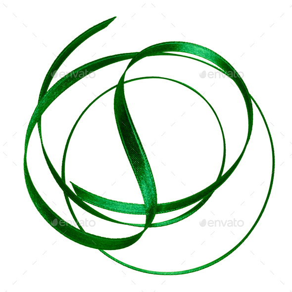 Shiny satin ribbon in green color isolated on white background .Ribbon ...