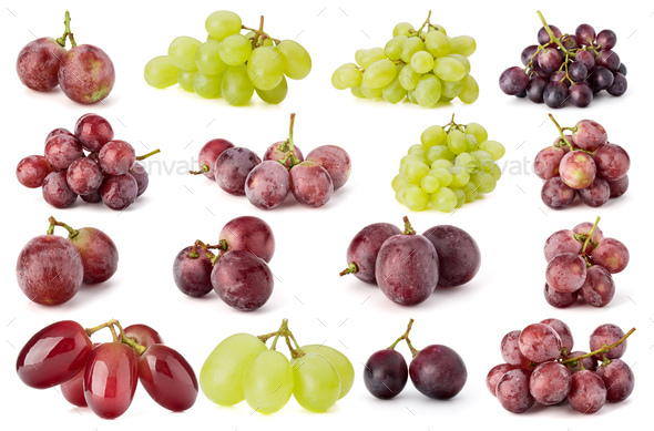 Grape berries collection isolated on white background cutout. Set of ...