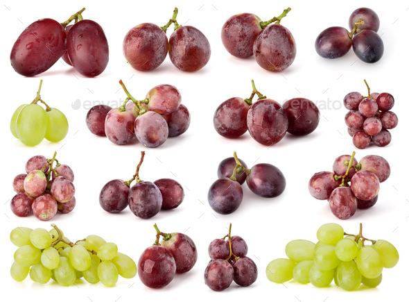 Grape berries collection isolated on white background cutout. Set of ...