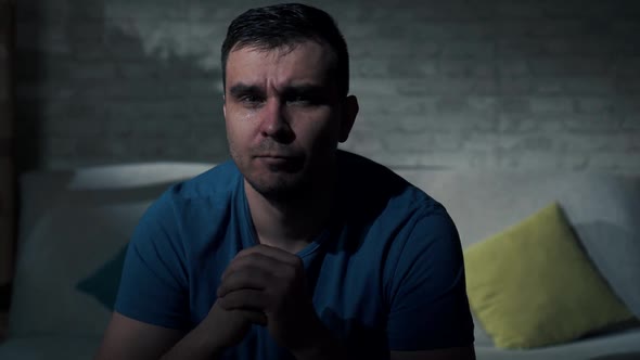 Portrait Sad Man Crying Dark Room, Stock Footage | VideoHive