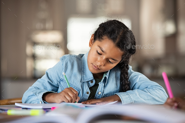 Indian little girl studying at home Stock Photo by Rido81 | PhotoDune
