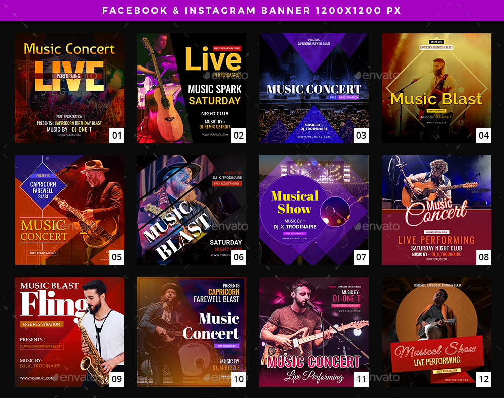 50 Music Instagram & Facebook Banners, Web Elements | GraphicRiver