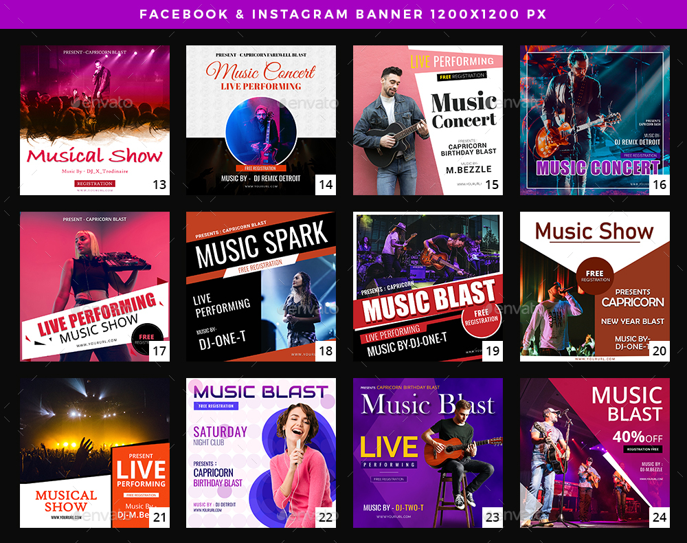 50 Music Instagram & Facebook Banners, Web Elements | GraphicRiver
